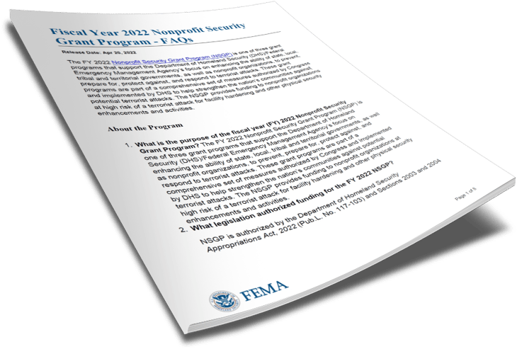 FEMA Nonprofit Security Grant Program (FY 2022 NSGP) Documents and Webinar Schedule